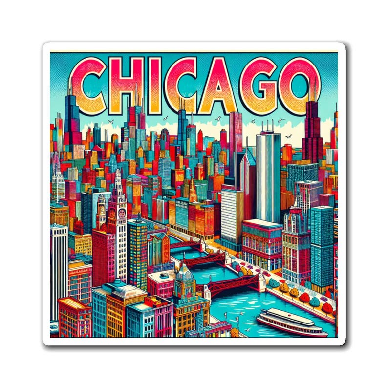 Chicago Skyline Vintage Magnet, Refrigerator Decor, Chicago Souvenir ...