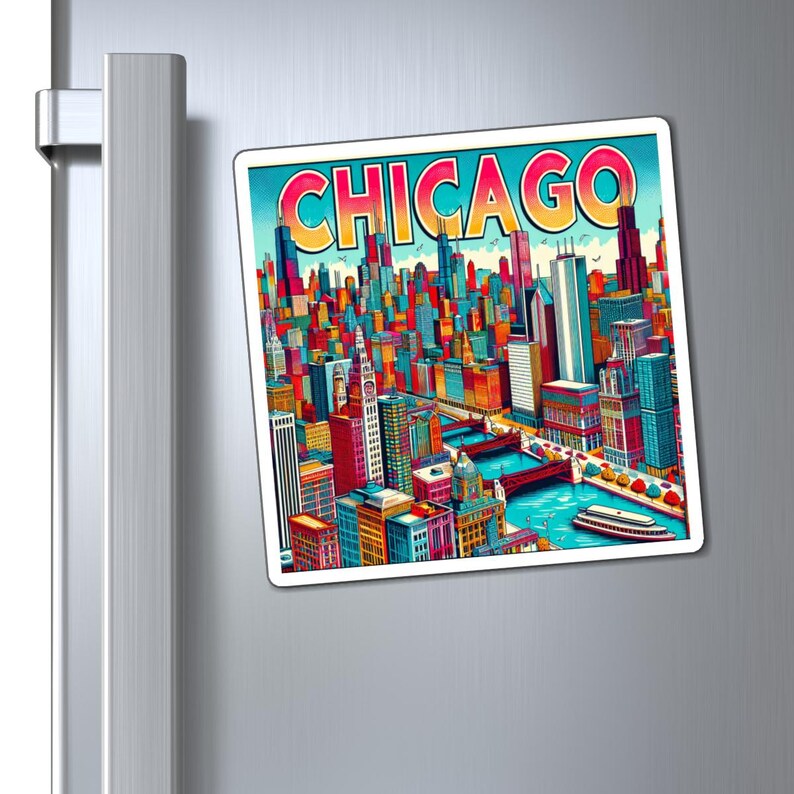 Chicago Skyline Vintage Magnet, Refrigerator Decor, Chicago Souvenir ...