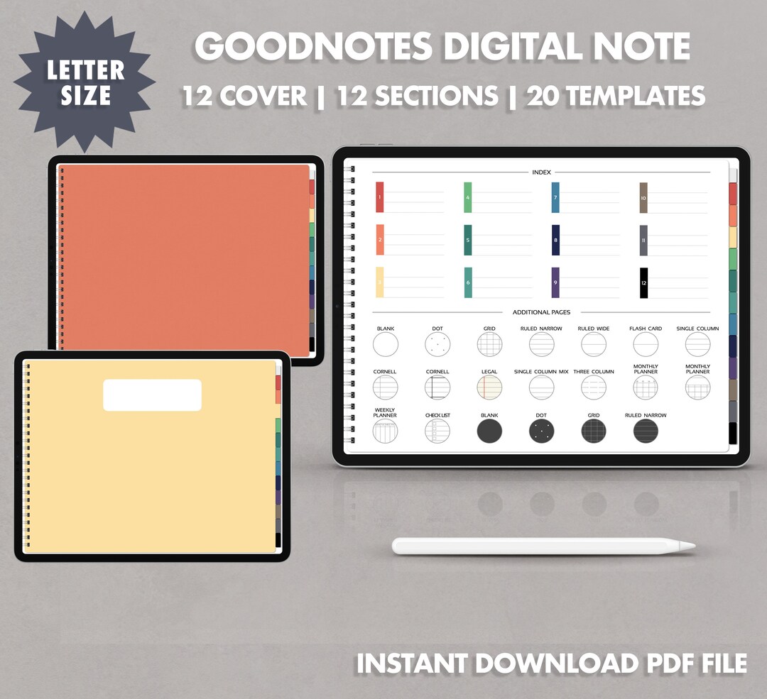 12 Sections Hyperlinked Digital Notebook iPad Goodnotes Notebook ...