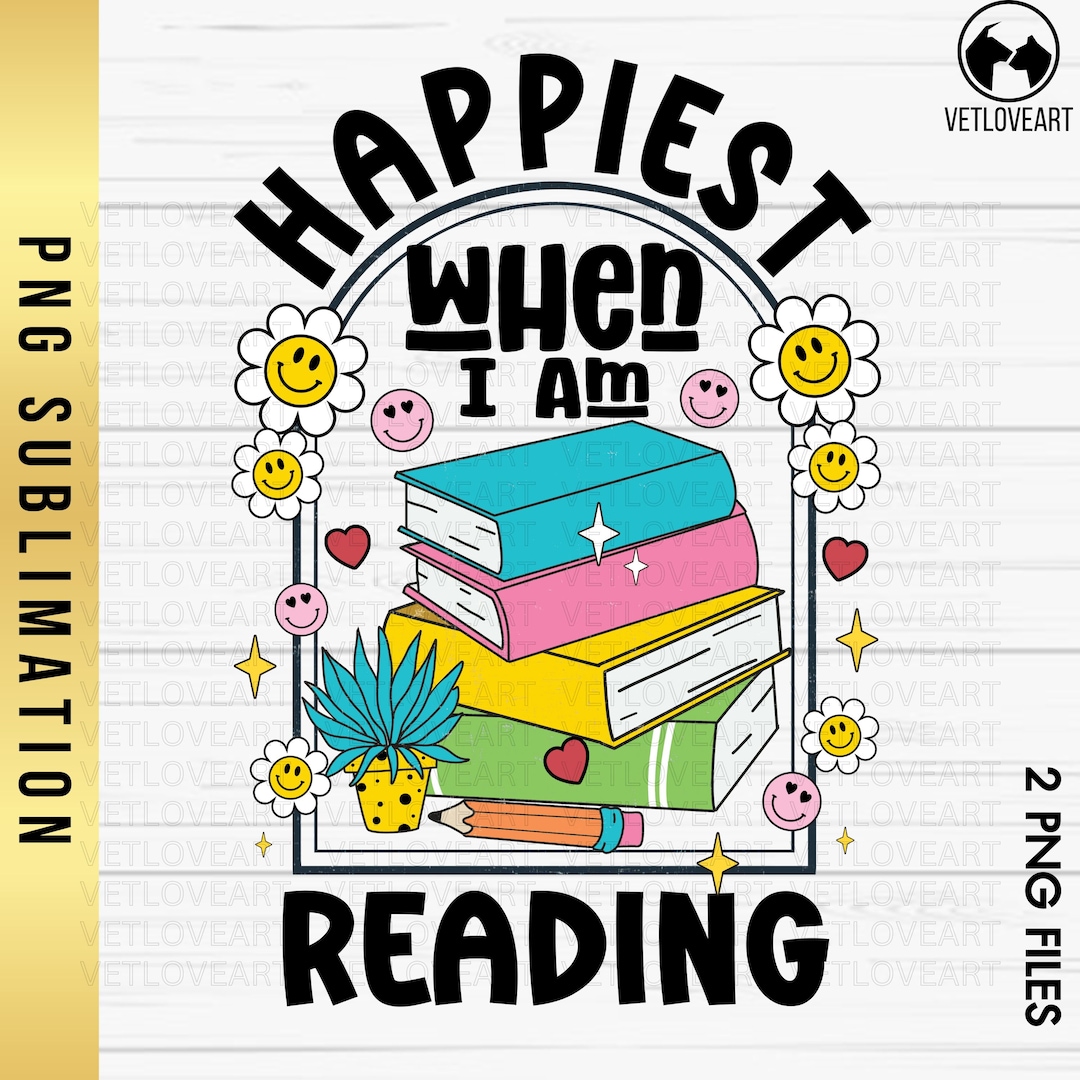 Happiest When I'm Reading PNG: Retro Book Design (digital Download) - Etsy