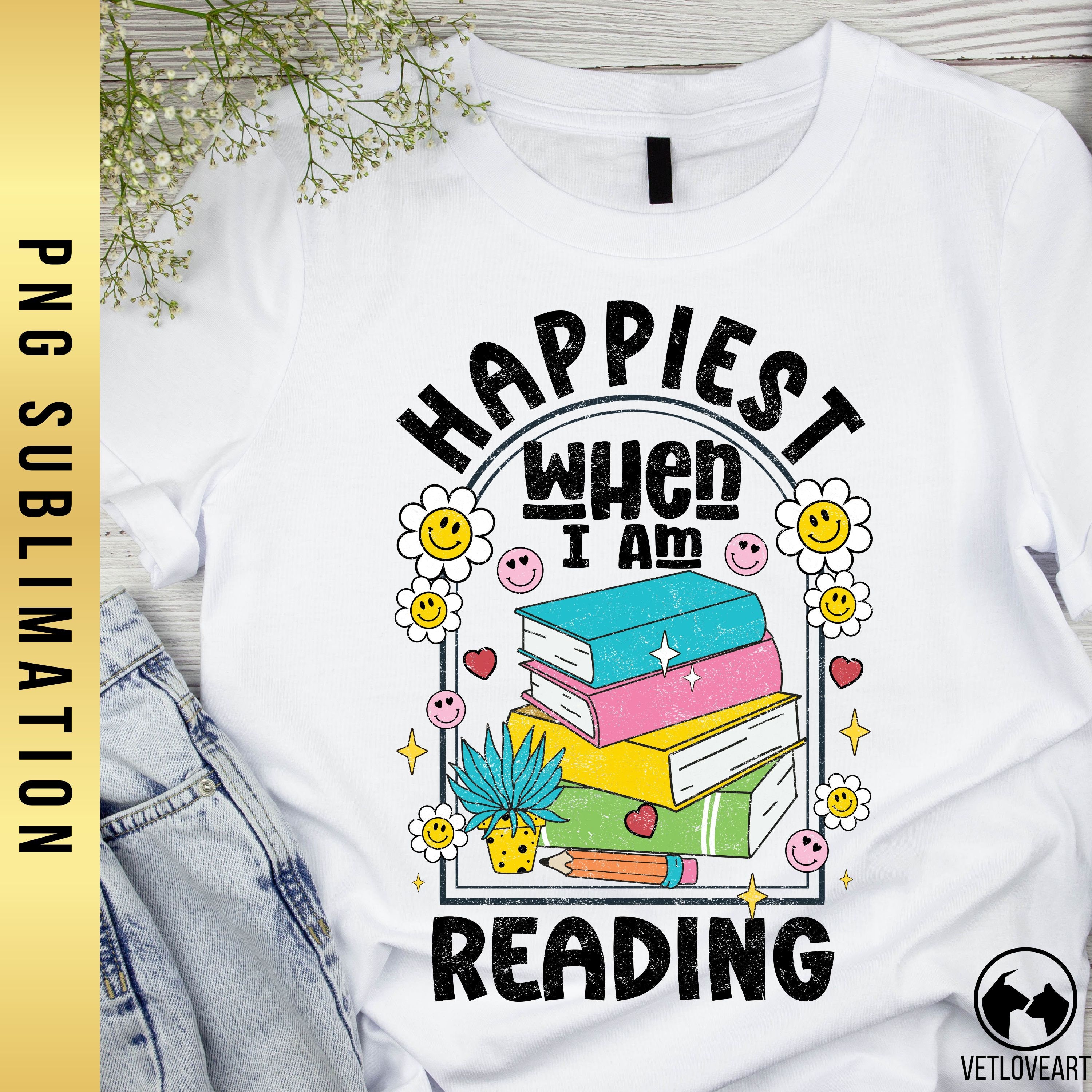 Happiest When I'm Reading PNG: Retro Book Design (digital Download) - Etsy