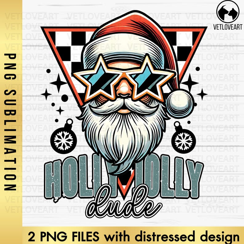 Retro Santa Dude PNG, Holly Jolly Christmas Checkered Design (digital ...