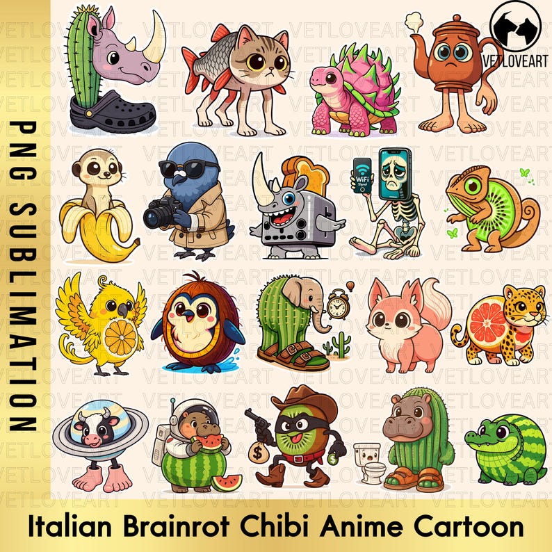 Funny Italian Brainrot Clipart PNG: Kids Shirt Brainrot Chibi Anime ...