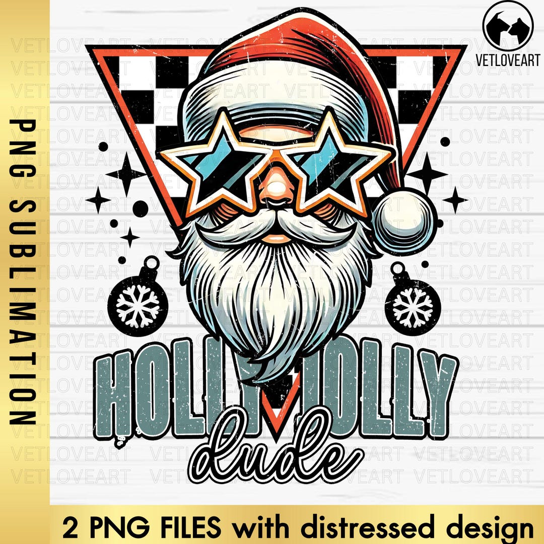 Retro Santa Dude PNG, Holly Jolly Christmas Checkered Design (digital ...