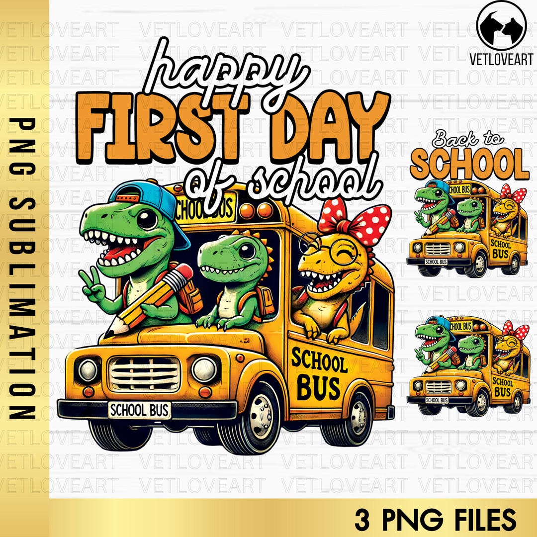 Dinosaur Back to School PNG: First Day of School Design (digital ...