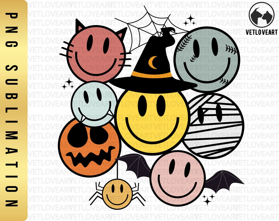 Retro Halloween Smiley Faces PNG: Spooky Groovy Vibes (digital Download ...