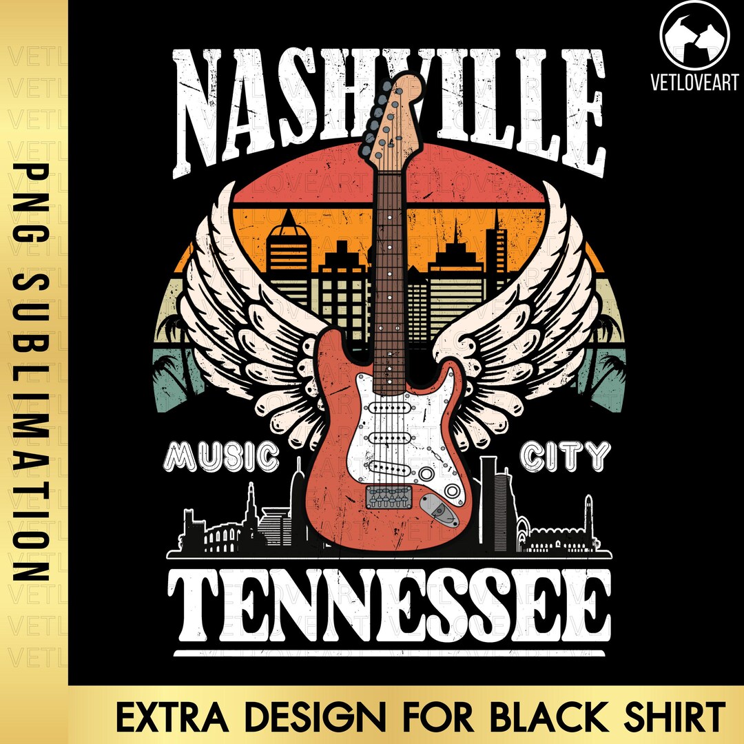 Nashville Music City Guitar PNG: Retro Western Design (digital Download ...