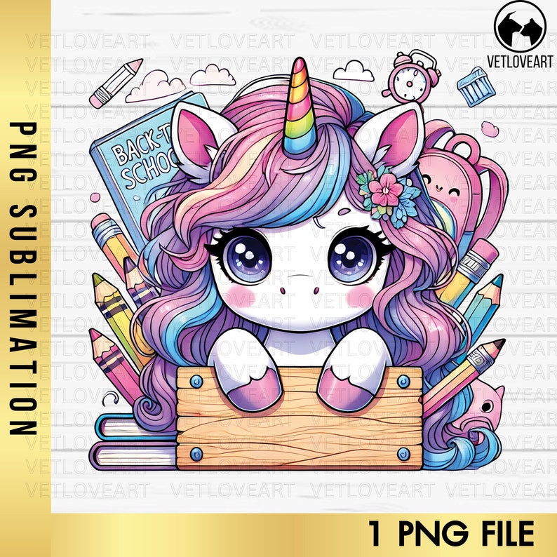 Back to School Unicorn PNG: Personalized Name, Girls Design (digital ...