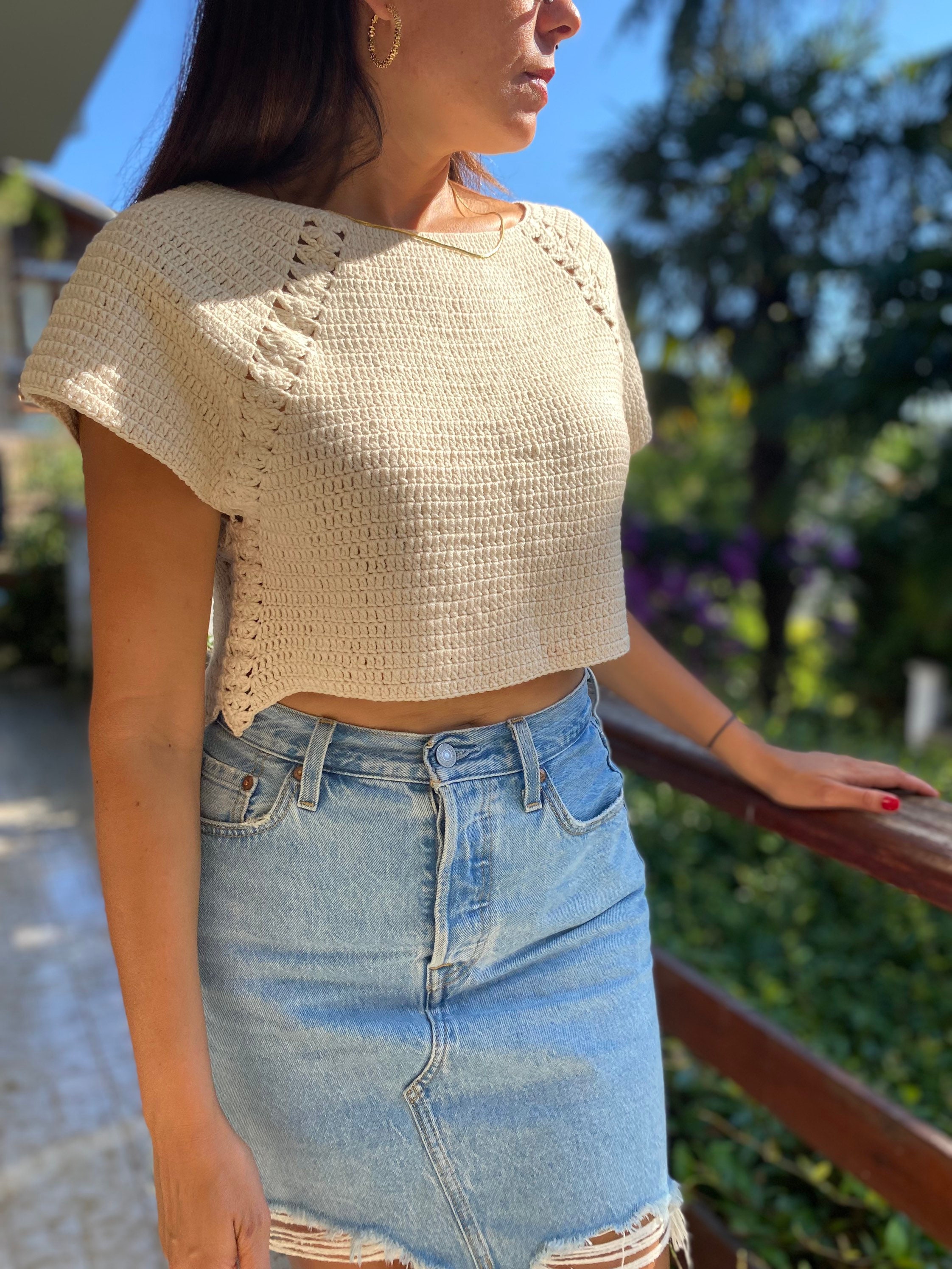 Natural Color Crochet Crop Top Handmade Crop Topboho Crop - Etsy