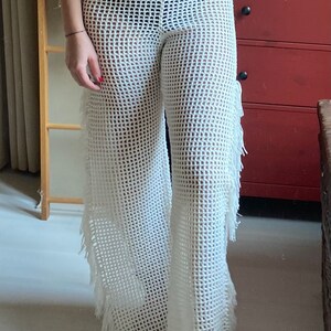 Crochet Mesh Pant Fringed Beach Pantcrochet Slit Pantwomen - Etsy