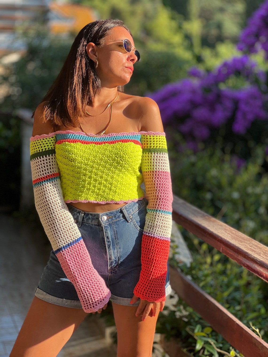 Colorful Crochet Crop Toplong Sleeve Cropcrochet Festival - Etsy