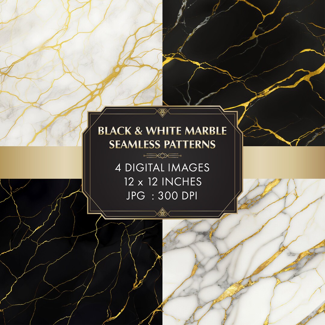 Black & White Marble Seamless Patterns, Black Marble, White Marble ...