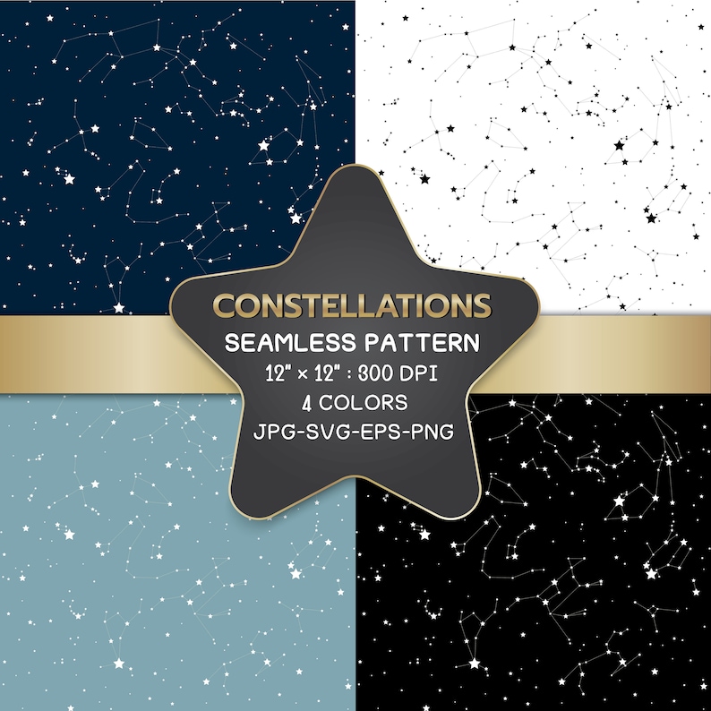Stars Seamless Pattern SVG, Constellations Pattern, Starry Night ...