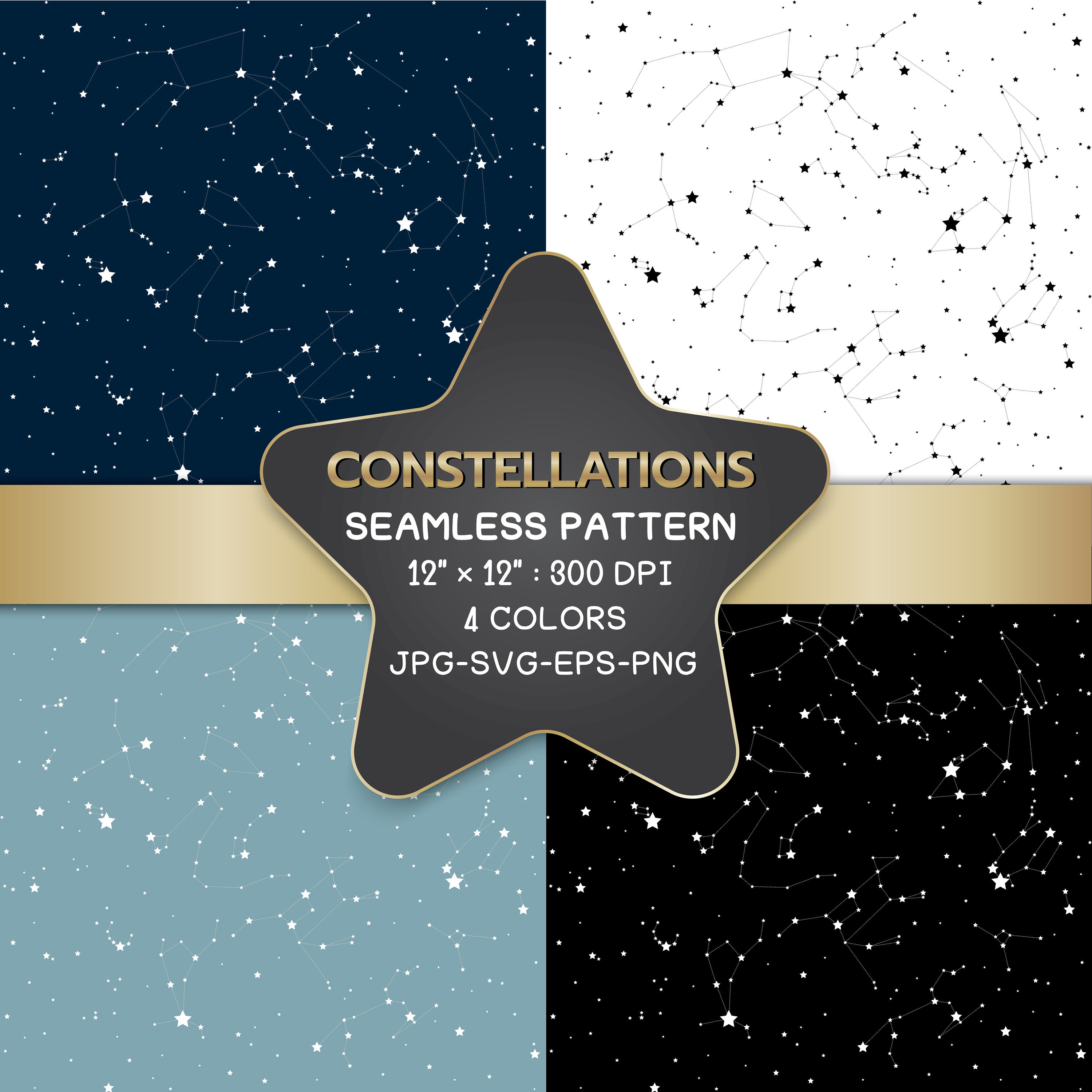Stars Seamless Pattern SVG, Constellations Pattern, Starry Night ...