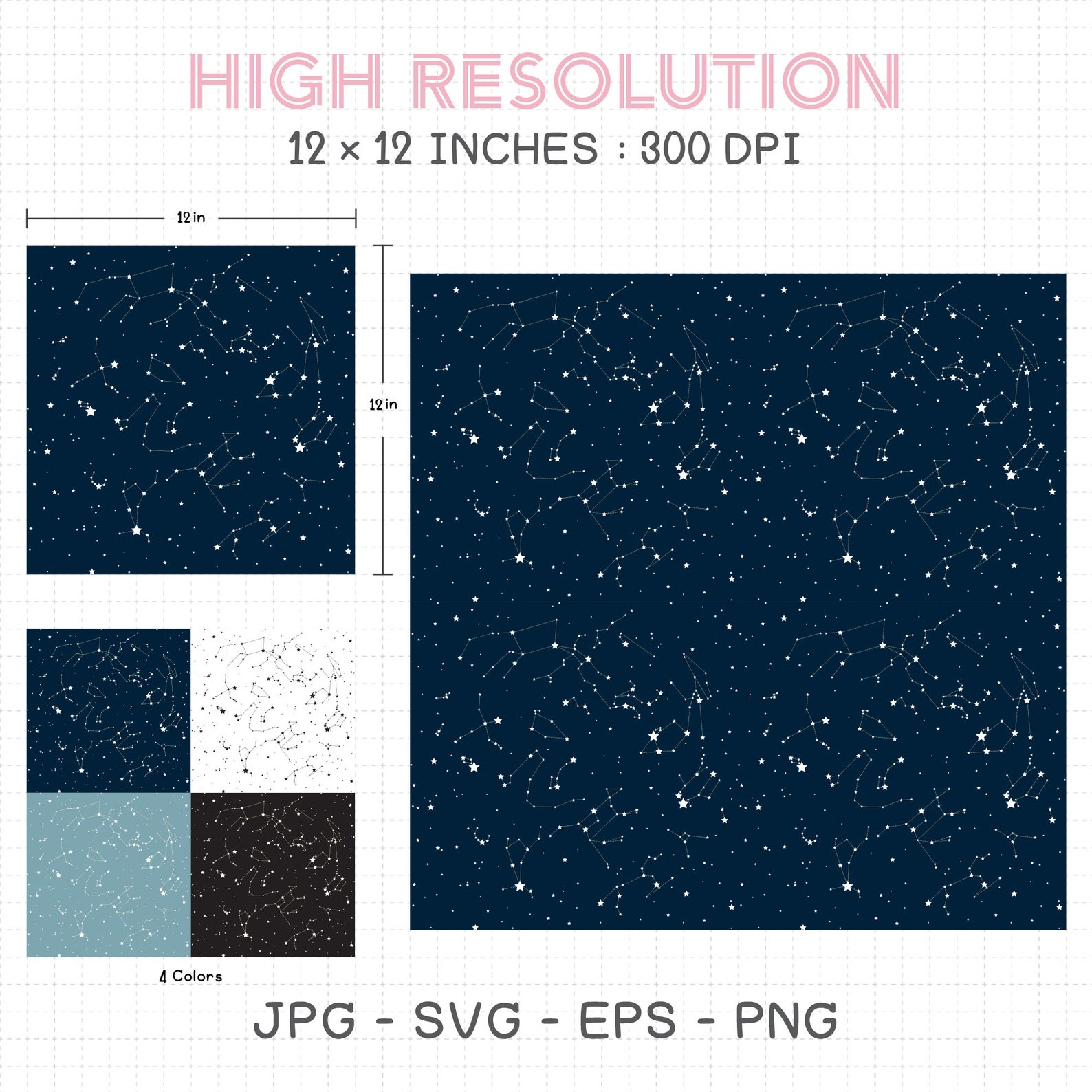 Stars Seamless Pattern SVG, Constellations Pattern, Starry Night ...
