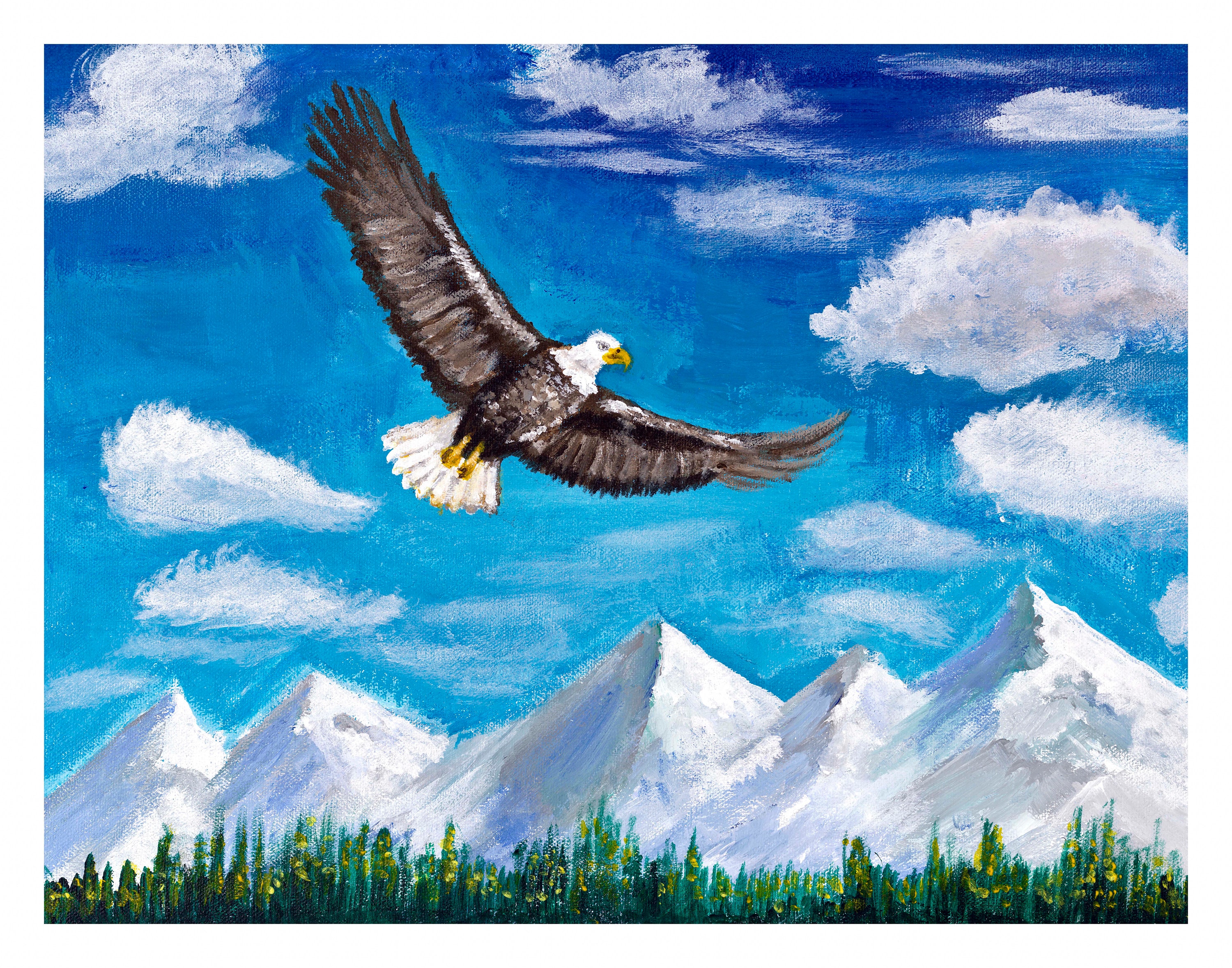 Eagle Flying Painting Eagle Flying Over A Forested Mountain Landscape