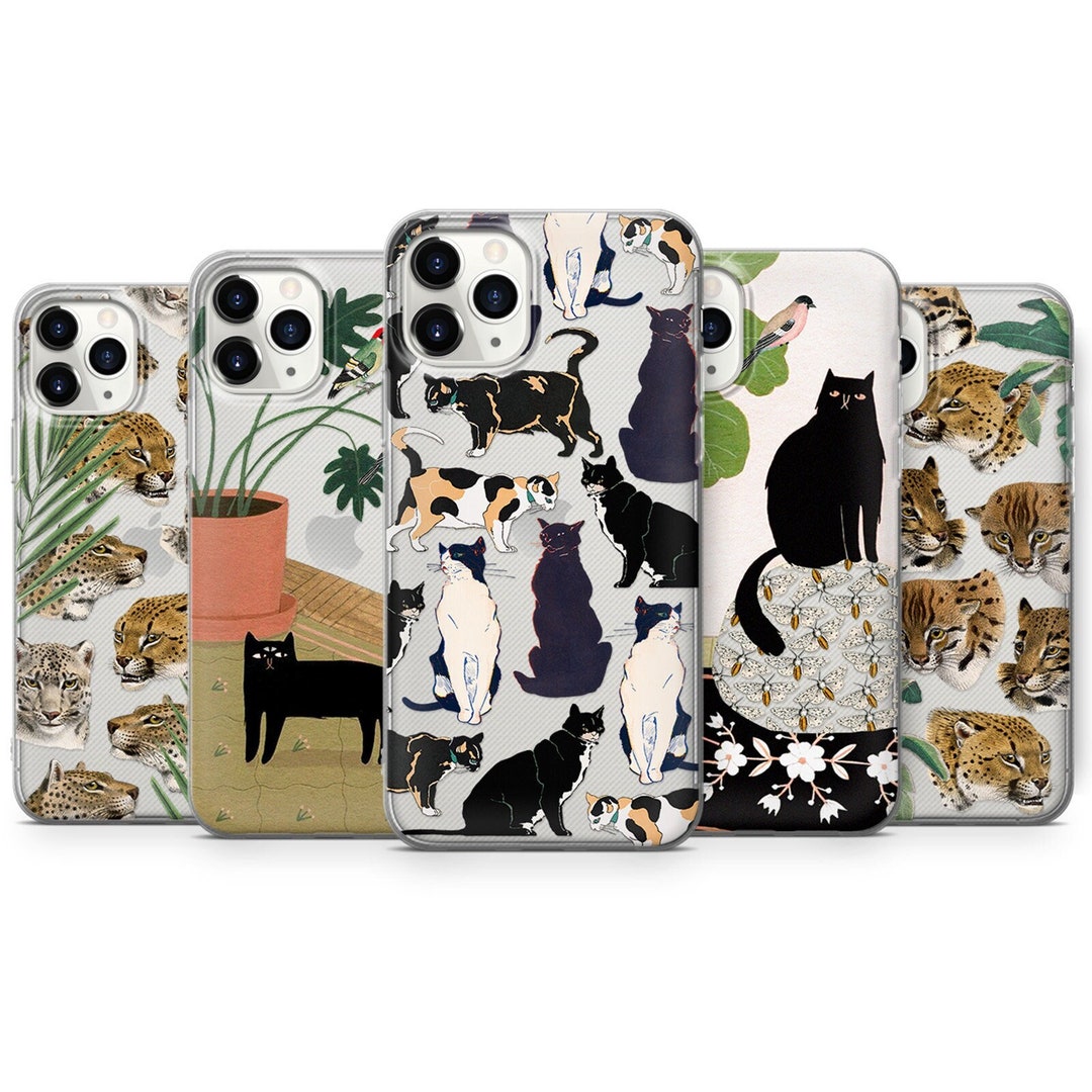 Cat Silhouette Phone Case, Black Cat Phone Cover for iPhone 16 15 14 13 ...