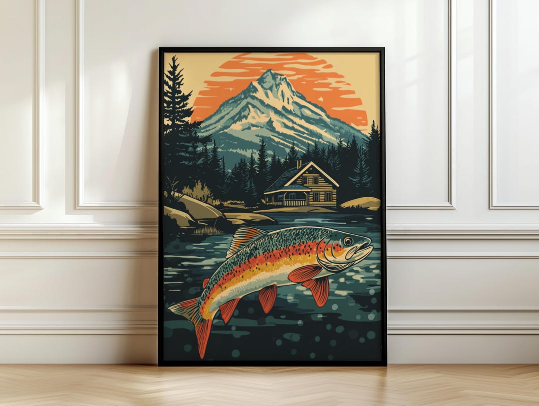 Fishing Wall Art, Rainbow Trout Art Print, Fishing Home Decor, River ...