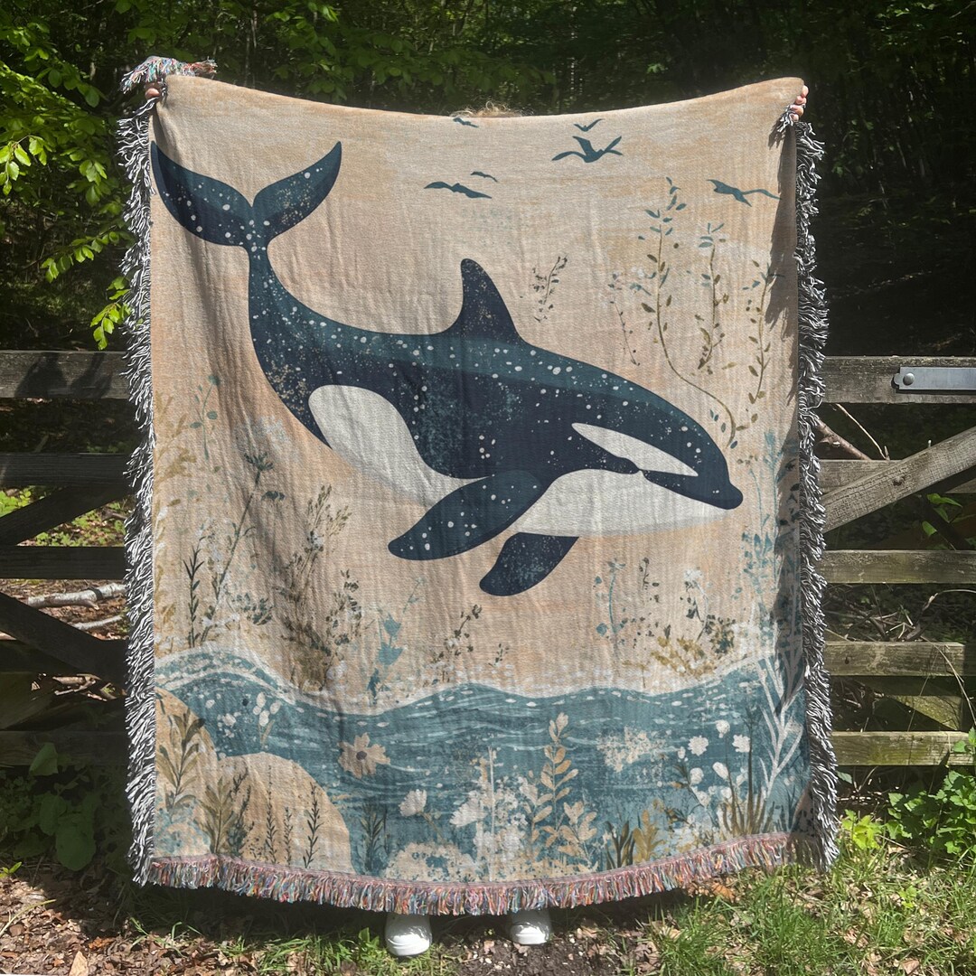 Orca Woven Blanket, Killer Whale Tapestry, Underwater Sea Animal Lover ...
