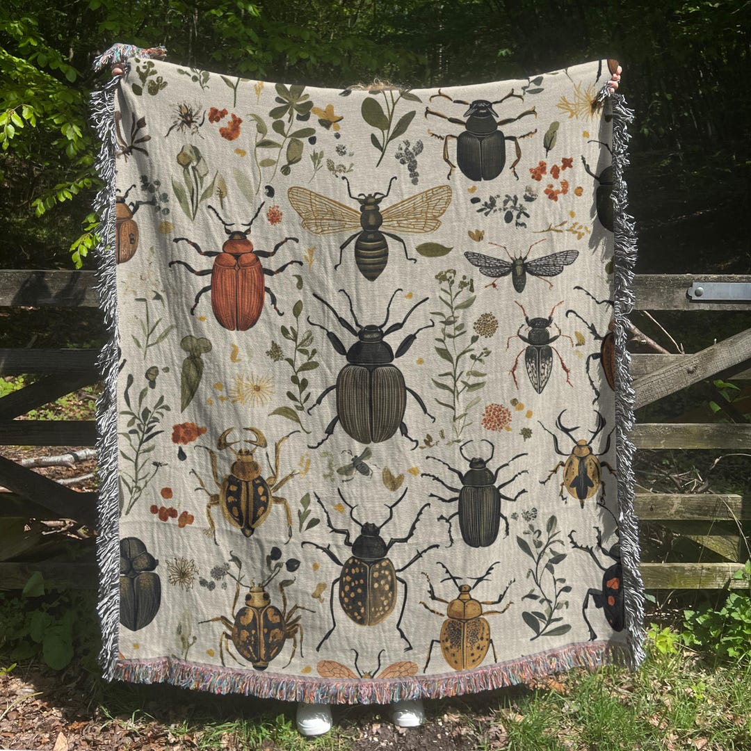 Beetle Woven Blanket, Insect Tapestry, Beetle Lover, Bug Blanket, Dark ...