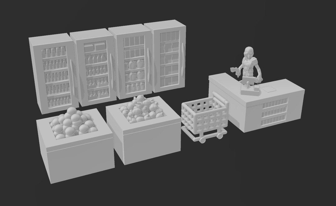 Digital RPG Grocery Store Set Tabletop Game Miniature Modern Furniture ...