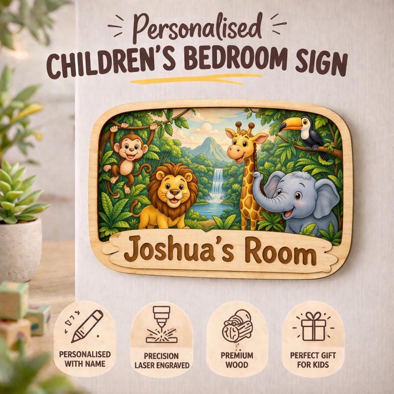 Personalised Dinosaur Name Sign | Kids Bedroom Door Plaque | Engraved ...