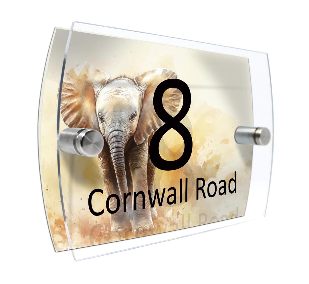 Safari Elephant Modern House Sign – Watercolor Background ...