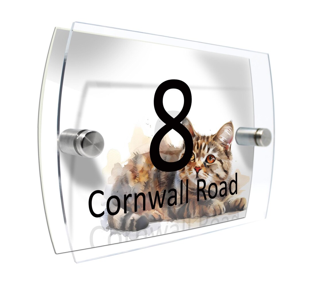 Cute Cats Art Modern House Sign – Watercolor Background – Personalised ...