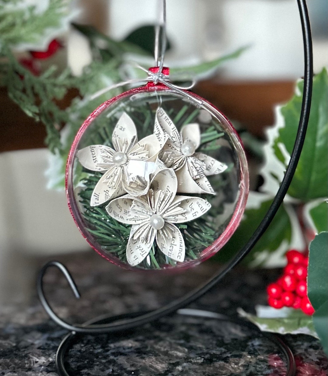 1 Book Page Kusadama Ornament Unique Book Page Ornaments Book Art Book ...