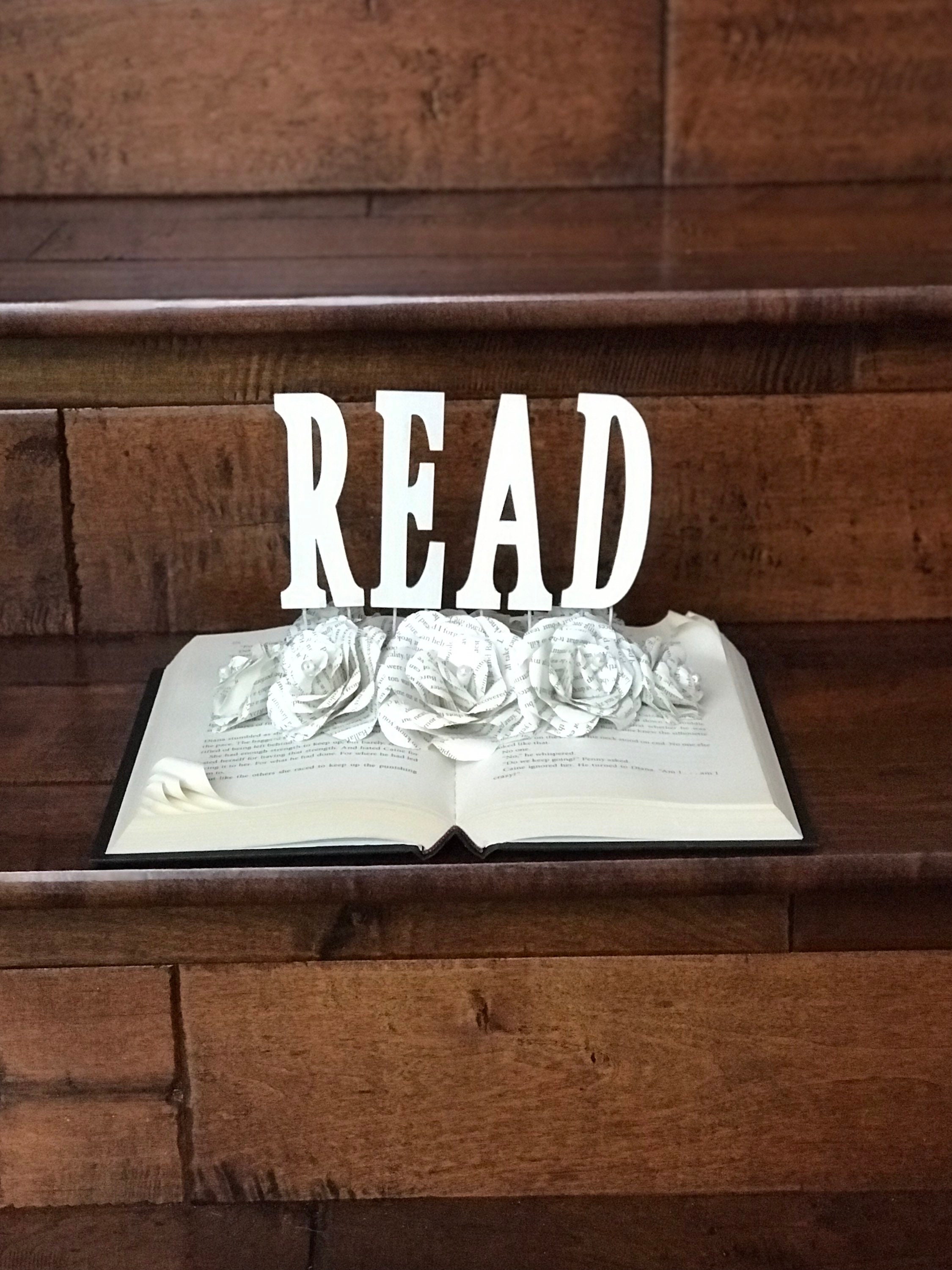 Just Read - Book Art - Book Sculpture - Book Page Flowers - Paper ...