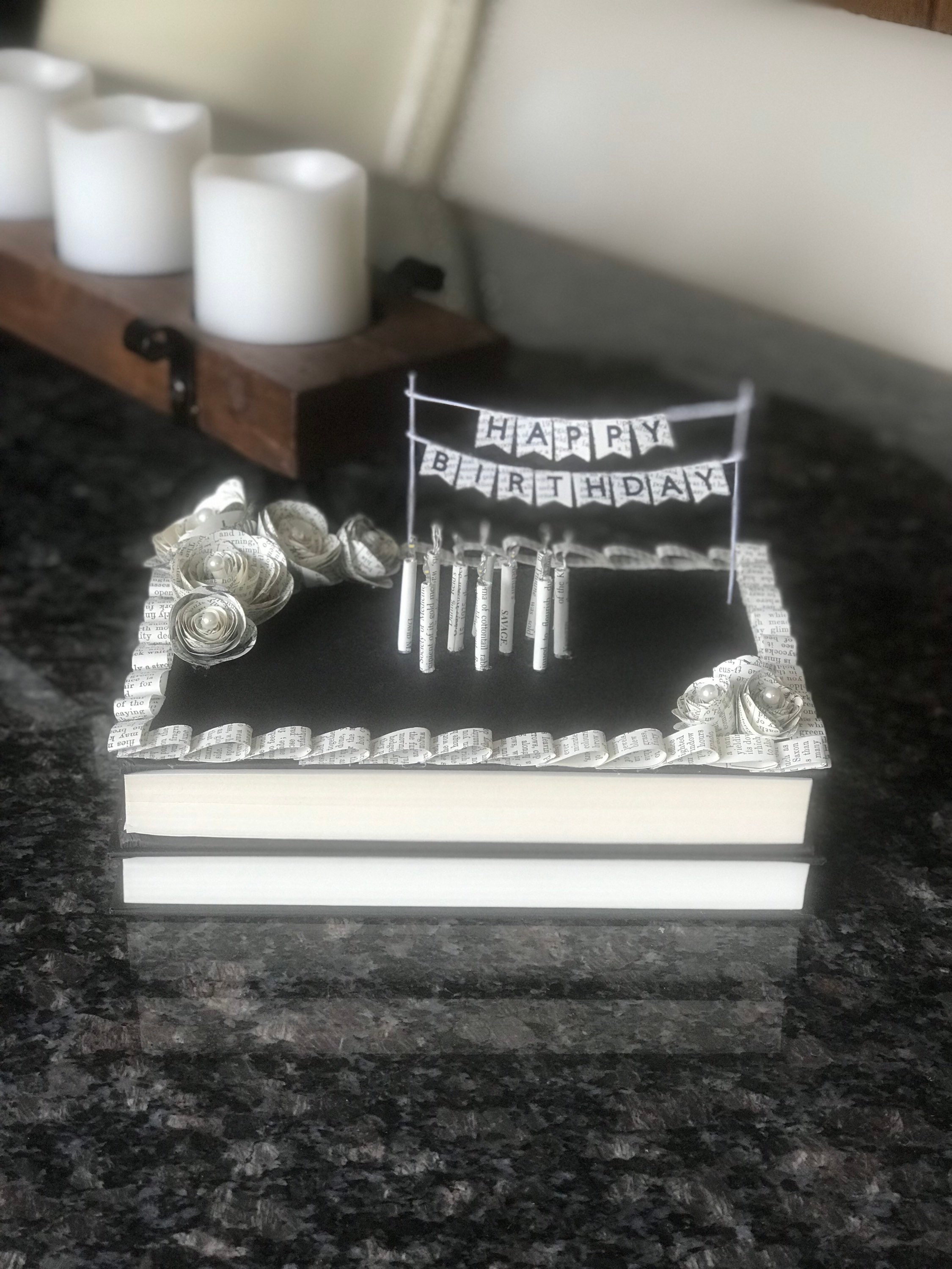 Happy Birthday Book Art Cake - Book Sculpture - Paper Flowers - Book ...