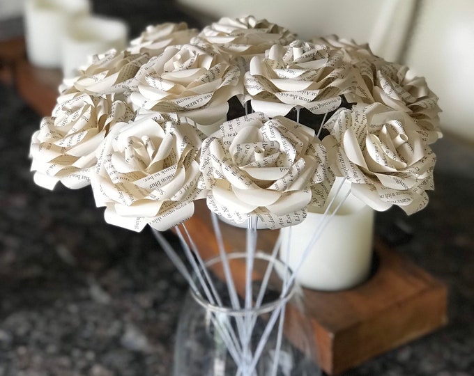 12 Poem Book Page Paper Roses Paper Flowers Book Art - Etsy