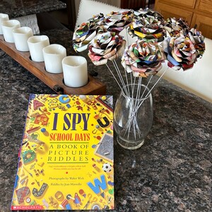 12 I Spy Book Page Paper Roses - Book Art - Paper Flowers - Book Page ...