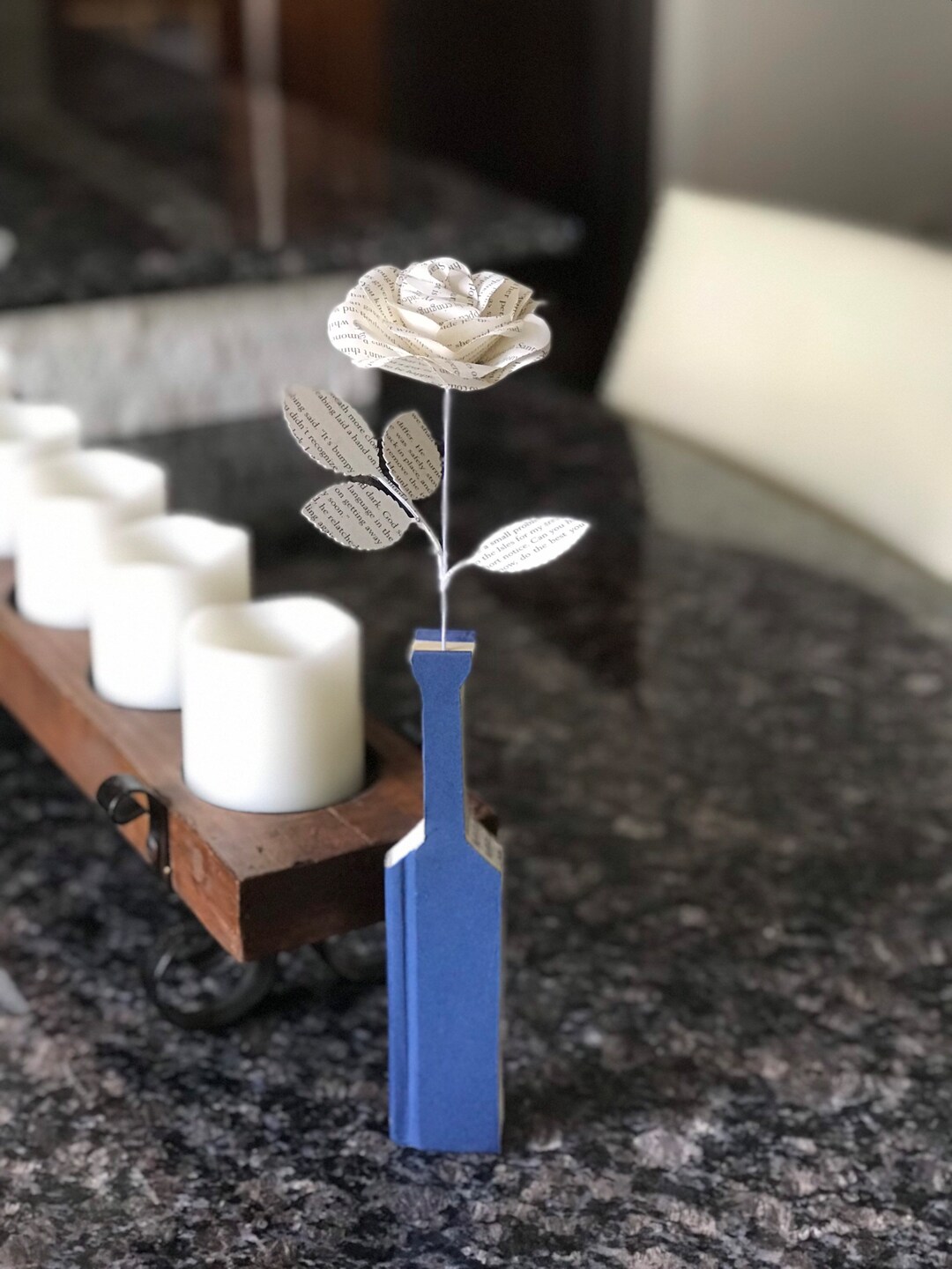 1 Single Book Page Rose in a Book Vase - Book Art - Book Page Flower ...