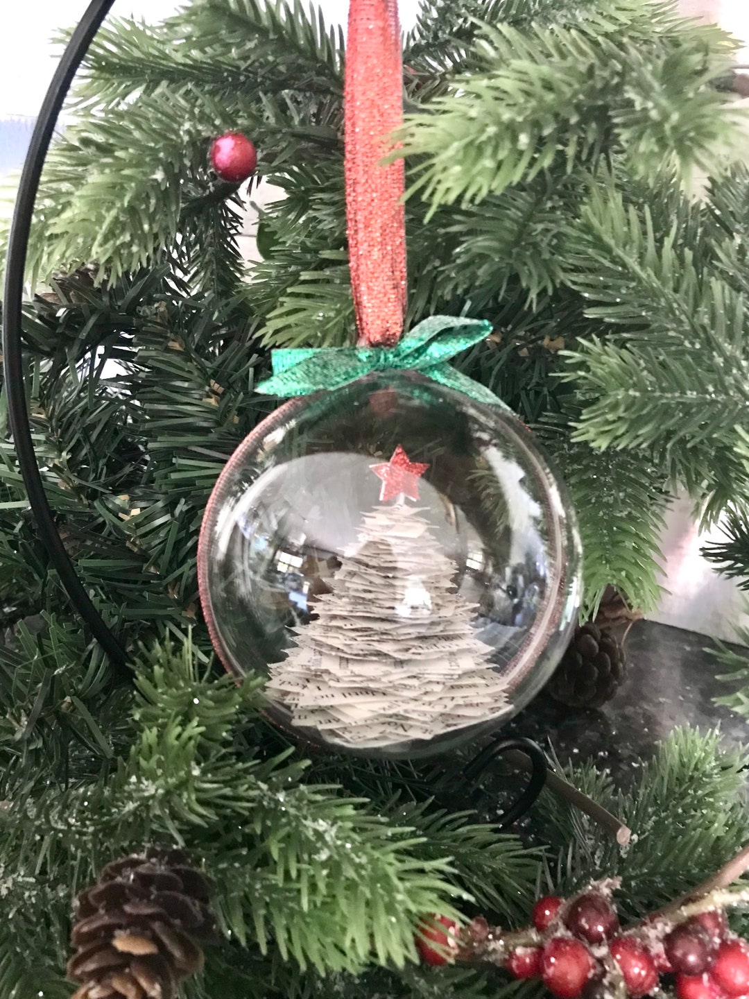 1 Book Page Christmas Tree Ornament Unique Book Page Ornaments Book Art ...