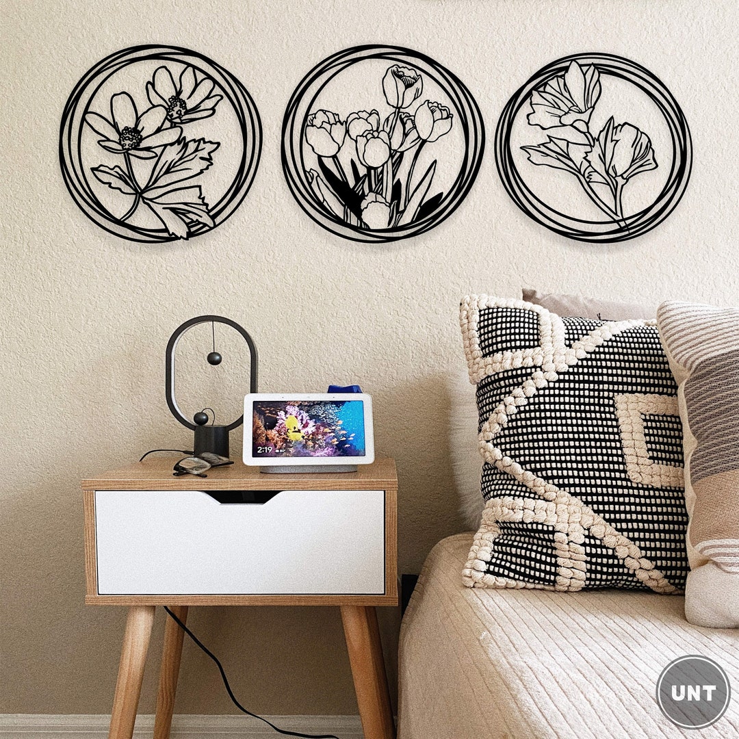 Poppy Flower Wooden Wall Decor, Rose Wall Design, Wood Wall Art, Set of ...