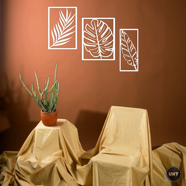 Set of 3 Tropical Leaves Wall Decor Wood Wall Art - Etsy