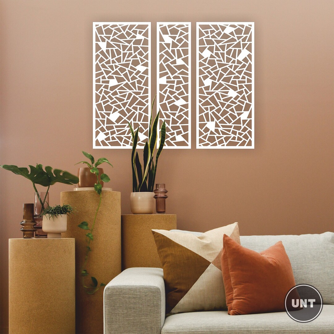 Geometric Wall Decoration, Set of 3 Modern Wall Art, Wooden Wall Design ...