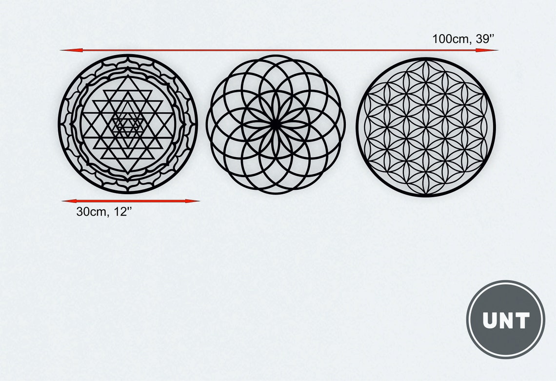Sacred Geometry Sri Yantra Torus Flower of Life Set of 3 | Etsy