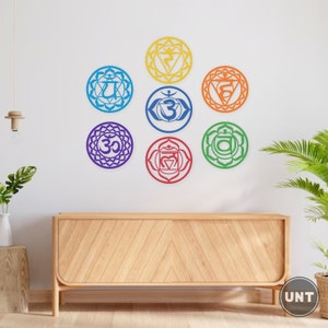 Seven Chakra Wall Art Set, Wooden Wall Decor, Chakra Symbols Mandala ...