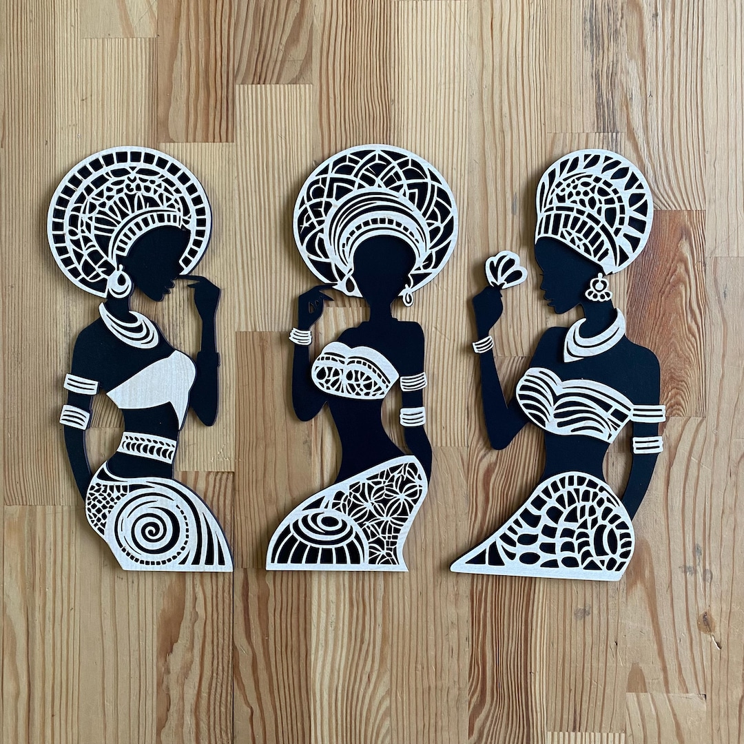 African Women Wall Decor: Laser Cut Wood Art, Set of 3 - Etsy