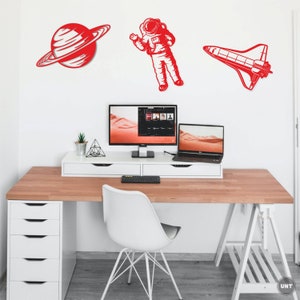 Space Set of 3 Wall Art, Wall Decoration, Wooden Planet, Astronaut Wall ...