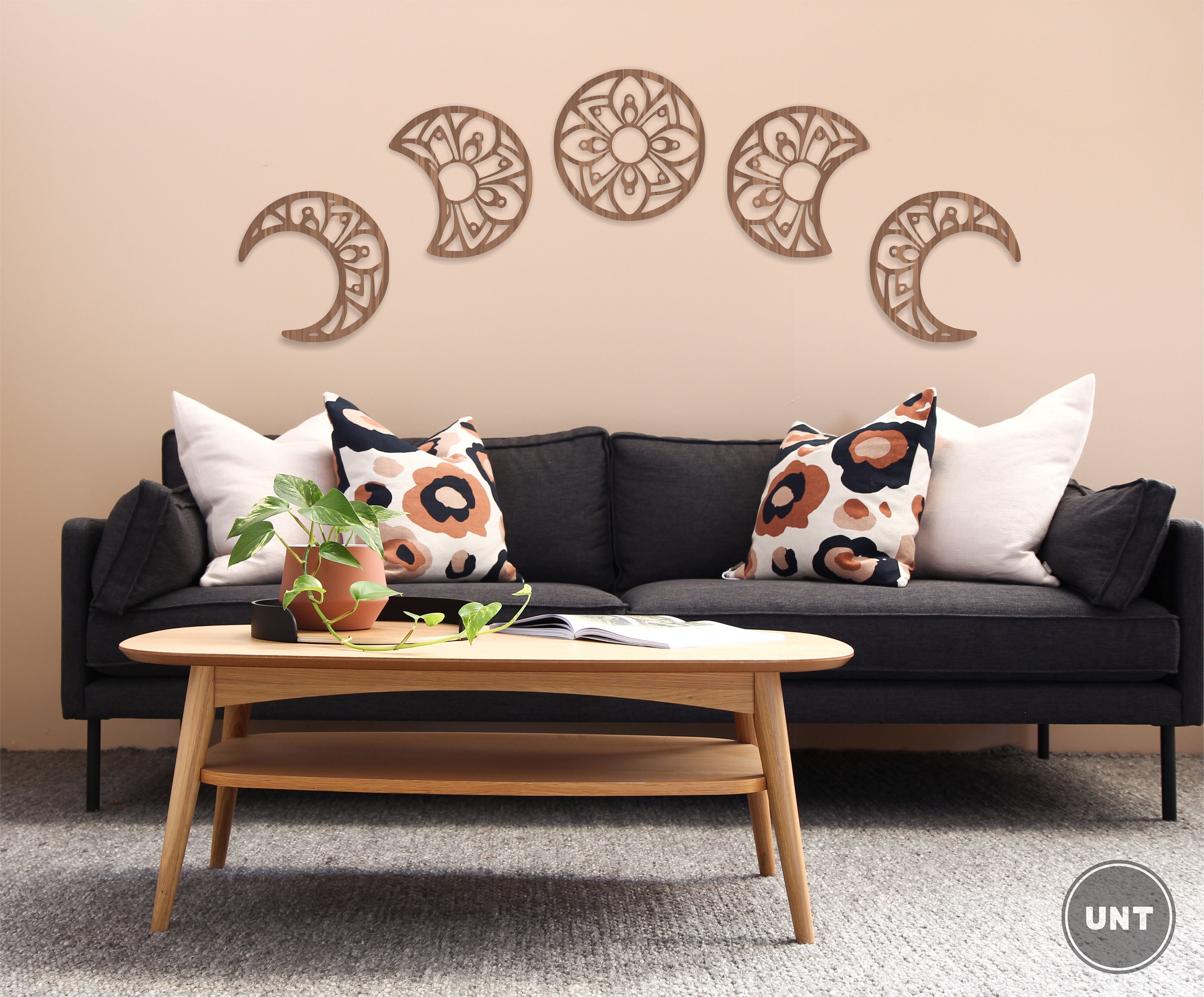 Moon Wall Decor Moon Phases Set of 5 Wall Art Wooden Wall - Etsy