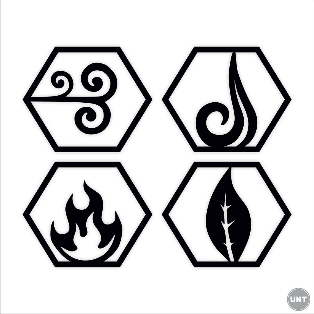 Set of Four Element Sign, Wood Wall Art, Wooden Wall Decor, Fire, Water ...