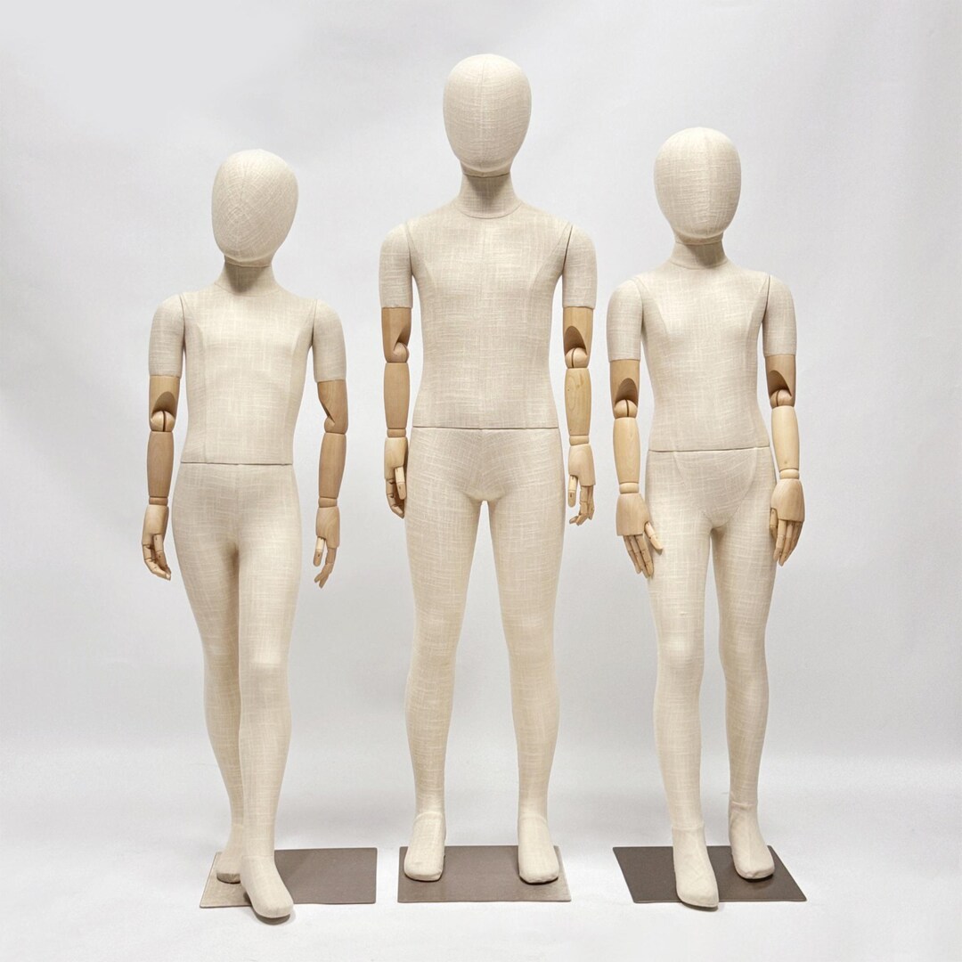 Standing Kid Full Body Mannequin With Wooden Arms,grey Linen Fabric ...