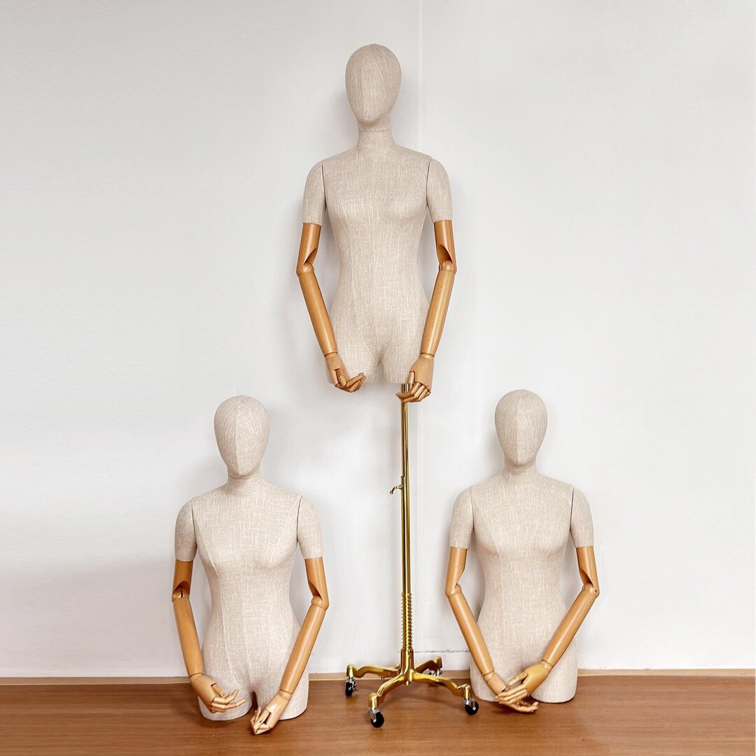 Luxury Female Plus Size Mannequin Half Body Dress Form,grey Linen Dress ...