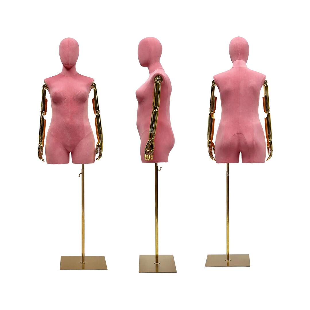 Luxury Female Plus Size Mannequin With Gold Arms,pink Suede Dress Form ...