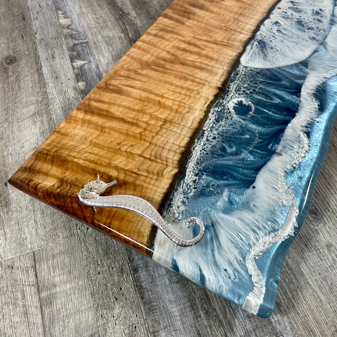 Ocean Cliffs Serving Tray With Flame Maple and Seahorse Handles - Etsy