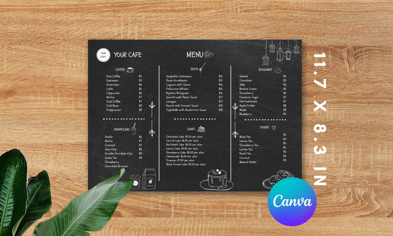 Chalkboard Theme Cafe Menu, Editable Canva Menu Template for Restaurant ...