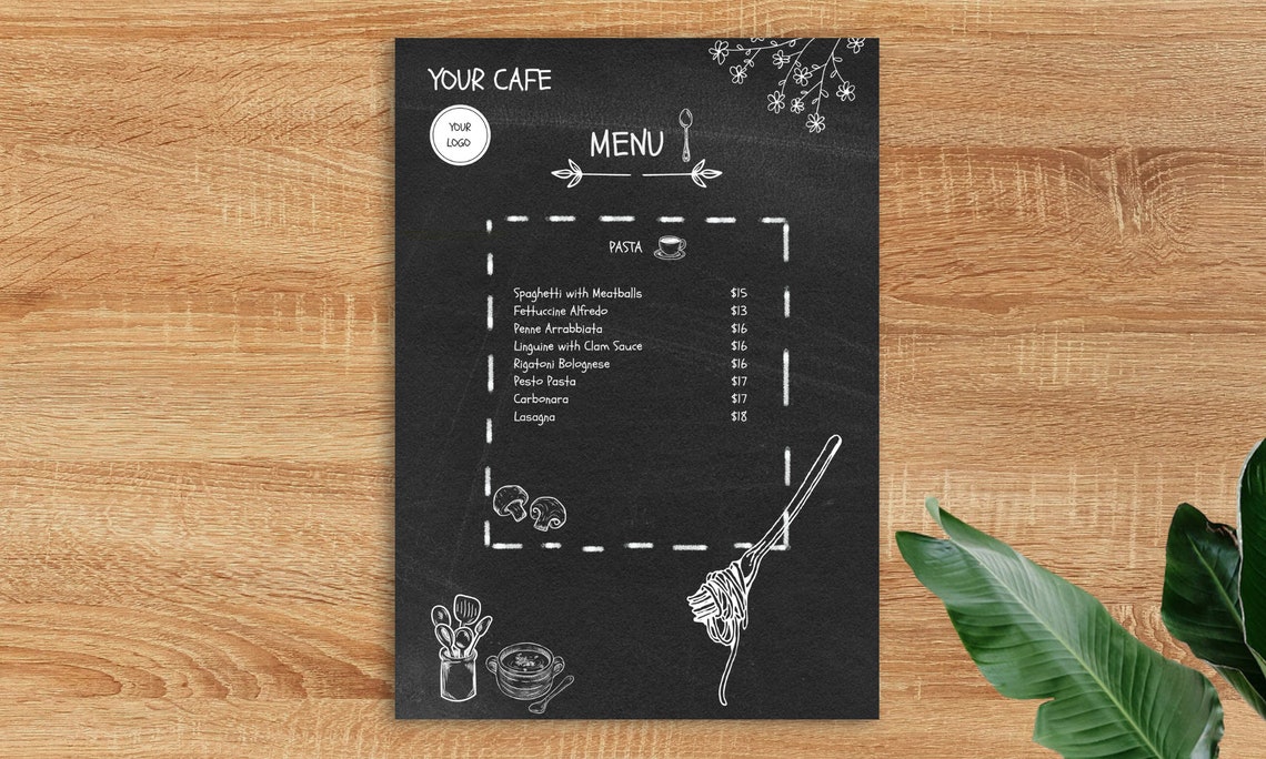 Chalkboard Style Cafe, Restaurant Menu Editable Canva Template ...